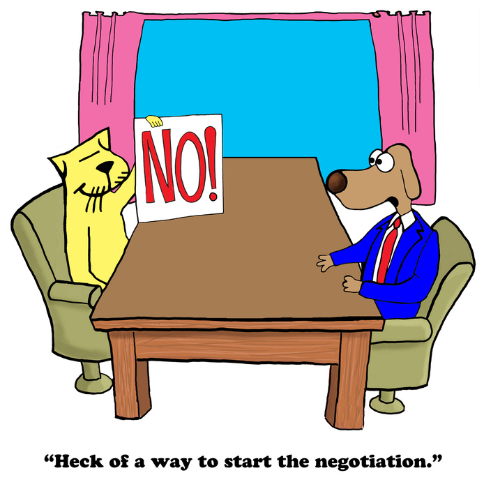 Business cartoon about a negotiation going the wrong way. - Mathias Avocats
